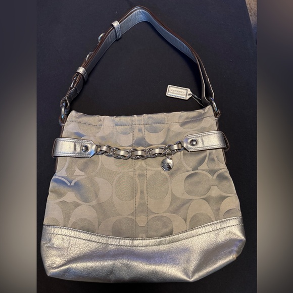 Coach | Bags | Coach Metallic Silver And Gray Shoulder Bag | Poshmark